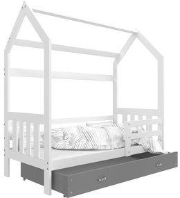 Dětská postel domeček se zábranou, úložným prostorem a matrací ZDARMA 190 x 80 cm - BÍLÁ
