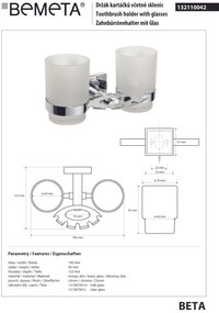 Bemeta Design BETA: Držák kartáčků, dvojitý, sklo -