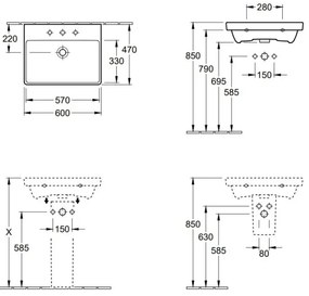 Villeroy & Boch 41586001 - Závěsné umyvadlo AVENTO 60x47 cm keramika/bílá