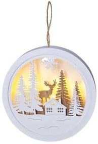 SOLIGHT LED vánoční dekorace závěsná, les a jelen, bílá a hnědá, 2x AAA