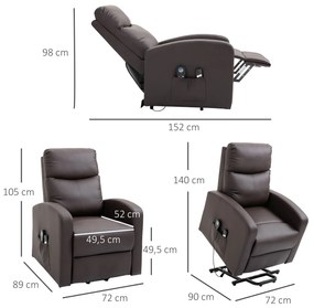 Polohovací křeslo HOMCOM s funkcí stojanu a elektrické masáže, funkce polohování, imitace kůže, hnědá barva, pohodlné křeslo s dálkovým ovládáním | A…