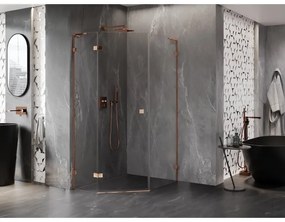 Mexen Lunar, L pětiúhelníkový sprchový kout naklápěcí doleva 80 x 100 cm, 8mm čiré sklo, profil růžové zlato, 831L-080L-100P-60-00-L