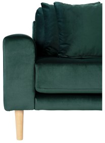 House Nordic Lounge Sofa, pravá strana, tmavě zelený samet, čtyři polštáře a nohy z přírodního dřeva, HN1006