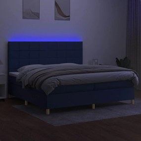 Box spring postel s matrací a LED modrá 200x200 cm textil 3135467