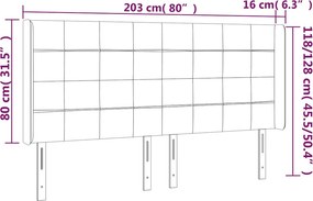 Čelo postele s LED černé 203 x 16 x 118/128 cm samet 3124116