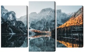 Vícedílný obraz Italské Jezero Braies 3D Nedostatek Nedostatek Přírodní plátno 120x80