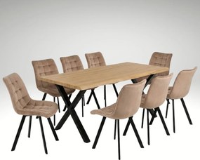 Vikio Jídelní set pro 8 osob 180x90 cm soft dub noha X béžová židle VJS238-8BE-S