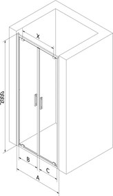 Mexen Exo dvojité sprchové dveře otevírací 100 cm, transparentní, černé - 8182-100-000-70-00