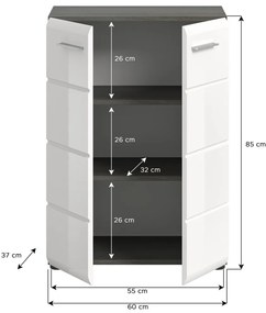 Skříňka Salsa, 60 cm, šedý dub/bílá lesk