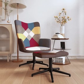 vidaXL Relaxační křeslo se stoličkou patchwork textil [328188] Barva: Šedá a černá