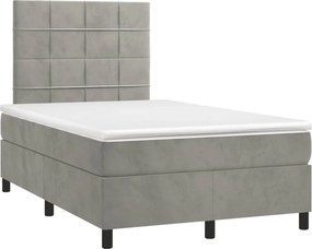 Box spring postel s matrací a LED světle šedá 120x190 cm samet 3270311
