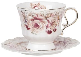 Porcelánový květovaný šálek s podšálkem – 12x9x8 cm