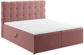OnaDnes -20% Růžová sametová dvoulůžková postel boxspring MICADONI Mamaia 160 x 200 cm