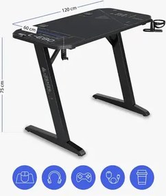 SENSE7 Nomad Cybernetic černá / Herní stůl / 120 x 60 cm