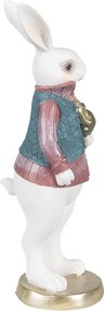 Dekorace bílý králík v košili a s vajíčkem - 11*10*26 cm