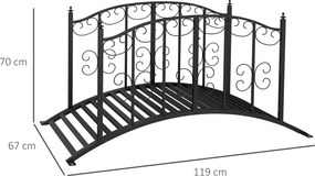 Zahradní most Outsunny z oceli 1,19m s zábradlím - Dekorativní most s květinovým vzorem, nosnost až 120 kg, pro balkon a terasu, černý