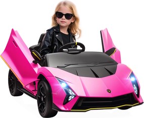 AIYAPLAY elektrické dětské auto 3-6 let, 12V Lamborghini Autentica s 2 motory, dveře křídlové, zavěšení, růžové