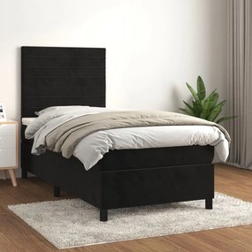 Box spring postel s matrací černá 100x200 cm samet 3143069