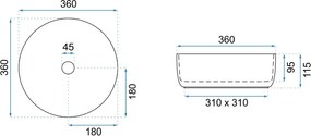 Rea Sami, umyvadlo na desku 360x360x115 mm, růžová zlatá strukturovaná - bílá, REA-U3303