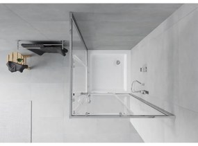 Mexen Rio, čtvercový sprchový kout s posuvnými dveřmi 70 x 70 cm, 5mm čiré sklo, chromový profil + bílá vysoká sprchová vanička Rio, 860-070-070-01-00-4510
