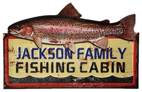 Kovová nástěnná cedule Fishing Cabin – 61x1x39 cm