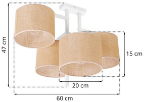 Stropní svítidlo Juta, 4x jutové stínítko, w