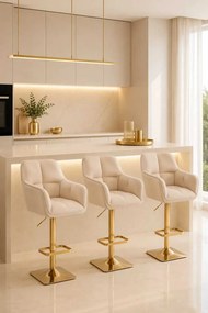 LuxuryForm DESIGN Barová židle AMALFI VELUR na zlaté hranaté podstavě - krémová