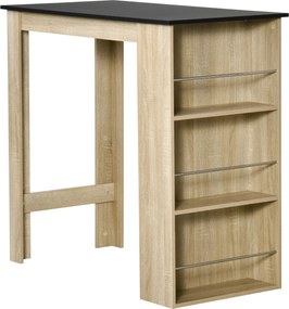 HOMCOM Vysoký Barový Stůl - dim. 112D x 57Š x 106V cm - 3 police - světlý dub-černý povrch