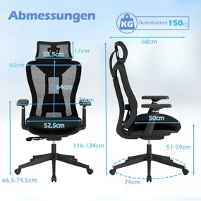 Costway Ergonomická kancelářská židle s nastavitelnou bederní opěrkou a hlavovou
