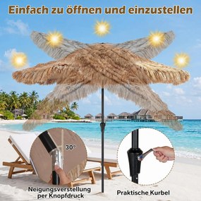 Costway Slunečník Hawaii 290 cm 30° naklápěcí se solárním LED osvětlením světle