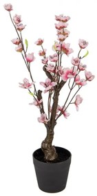 Umělá rostlina malá růžová rozkvetlá třešeň v květináči – 48 cm