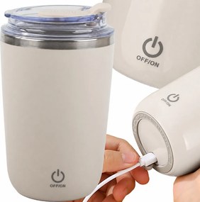 Verk Group Samomíchací hrnek 350 ml, ocelový termos na studené i horké nápoje, s usb a šňůrkou