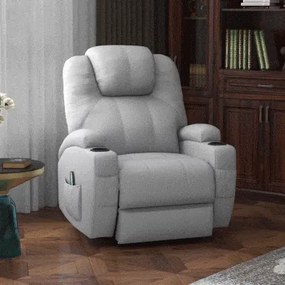 Masážní křeslo HOMCOM Relaxační křeslo s 8 vibračními body, 5 režimů, funkce polohování, nosnost 150 kg, imitace kůže, světle šedá