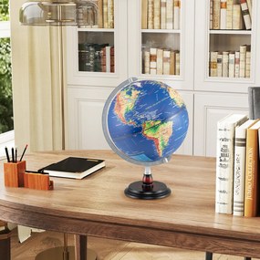 Costway Ø30 cm Osvětlená koule s dřevěným podstavcem. Vzdělávací/geografický