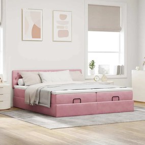 Osmanský rám postele s matrací růžová 200x200cm samet 3312103
