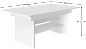 Kondela Jídelní/konferenční rozkládací stůl, bílá, 120/160x70 cm, LAVKO NEW