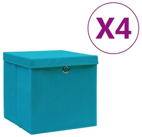Úložné boxy s víky 4 ks 28 x 28 x 28 cm bledě modré - Default Title