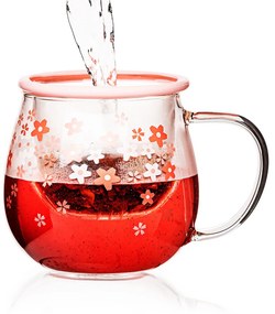 4Home Skleněný hrnek Sakura Hot&Cool se sítkem 400 ml