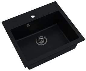 Sink Quality Ferrum, kuchyňský granitový dřez 565x510x205 mm + černý sifon, černá, SKQ-FER.C.1K60.XB