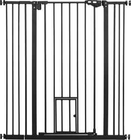 PawHut Bezpečnostní bariéra pro psy s 1 malými dveřmi 74-101x104,1 cm, rozšířitelná bariéra pro domácí zvířata s automatickým zámkovým systémem a dvoj