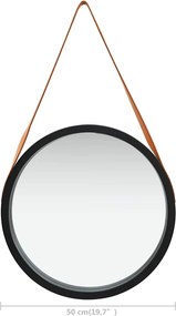 Nástěnné zrcadlo s popruhem 50 cm černé 320367