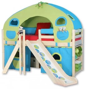 Zvýšené jednolůžko se skluzavkou DOMINO D905S - TZ, masiv smrk DOMESTAV, Moření na bílo (výroba 6-8 týdnů )