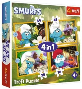 Puzzle 4v1 Život ve Šmoulí vesnici 28,5x20,5cm v krabici 28x28x6cm