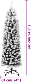 Úzký umělý vánoční stromek zasněžený zelený 240 cm PVC 320956