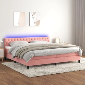 Box spring postel s matrací a LED růžová 200x200 cm samet 3134608