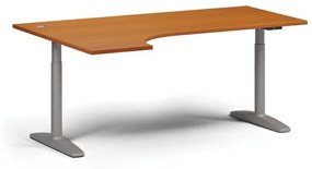 Výškově nastavitelný stůl OBOL, elektrický, 675-1325 mm, rohový  levý, deska 1800x1200 mm, šedá zaoblená podnož, třešeň