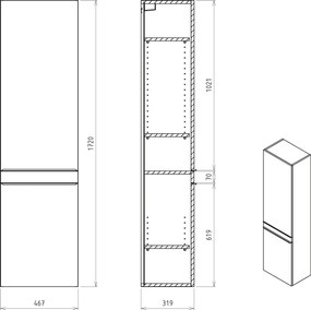 Sapho Sitia koupelnová doplňková skříňka vysoká 46,7 x 172 x 32 cm levá pravá dub alabama SI450-2222