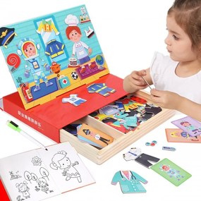 KZ0944 Dřevěný box s magnetickým puzzle oblečením - Povolání