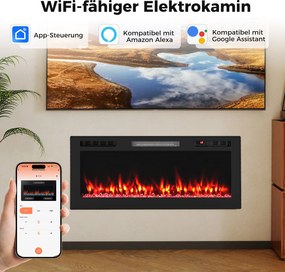 Costway 42'' Elektrický krb 750 W/1500 W vestavěný krb s APP s podporou WiFi