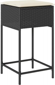 3dílný zahradní barový set s poduškami černý polyratan 3261448